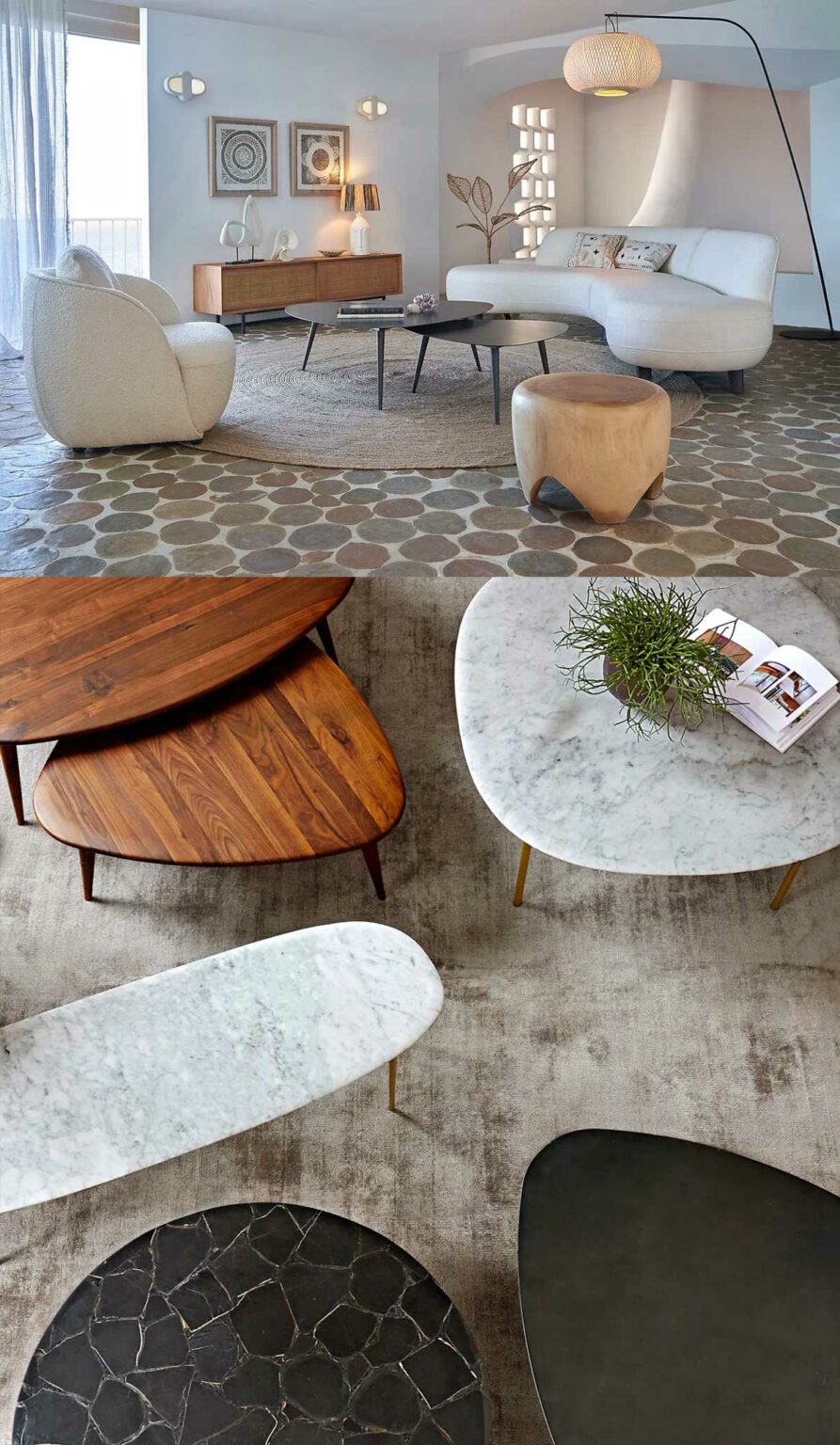 28 tables basses forme organique, haricot ou galet