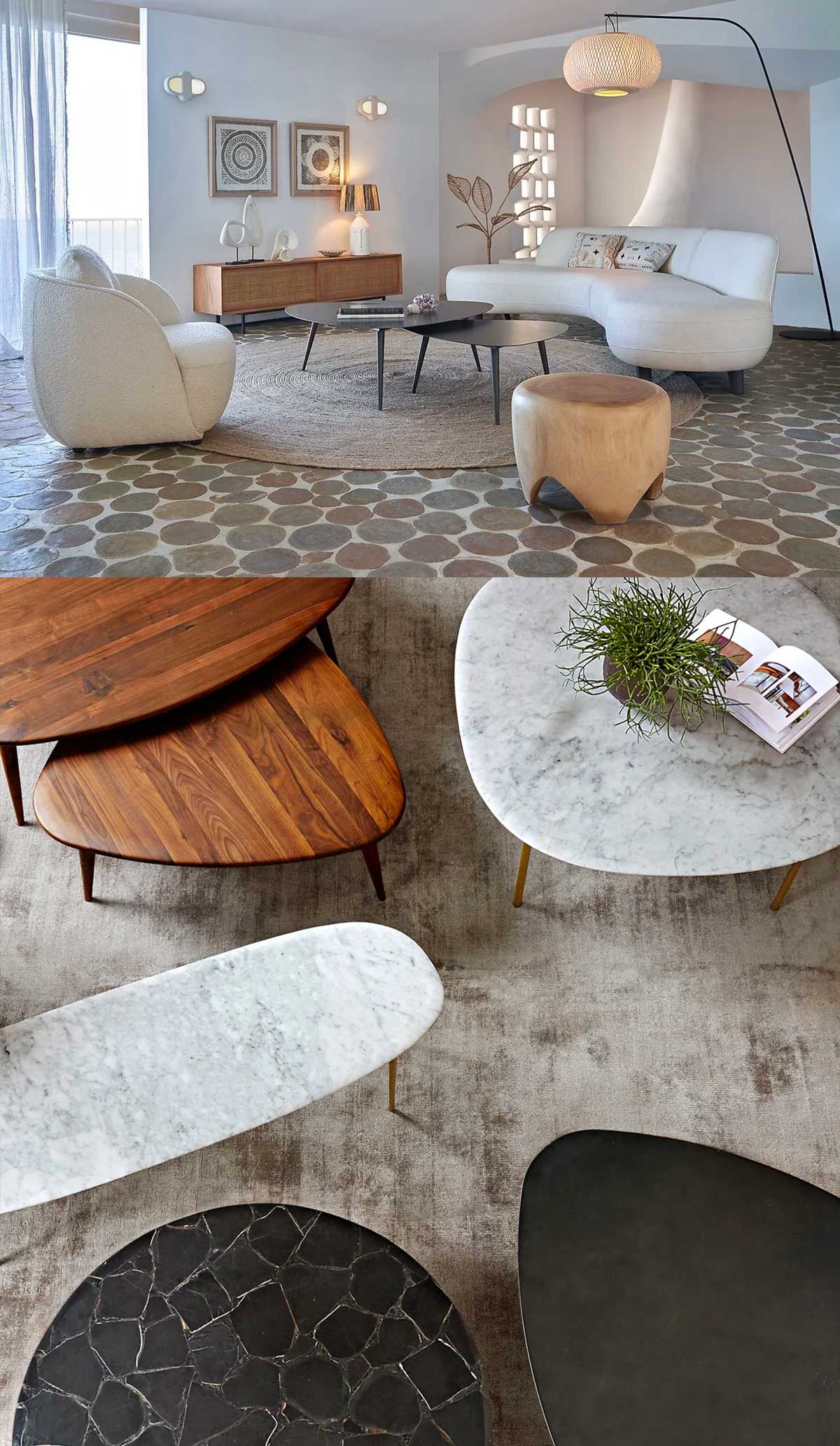 28 tables basses forme organique, haricot ou galet