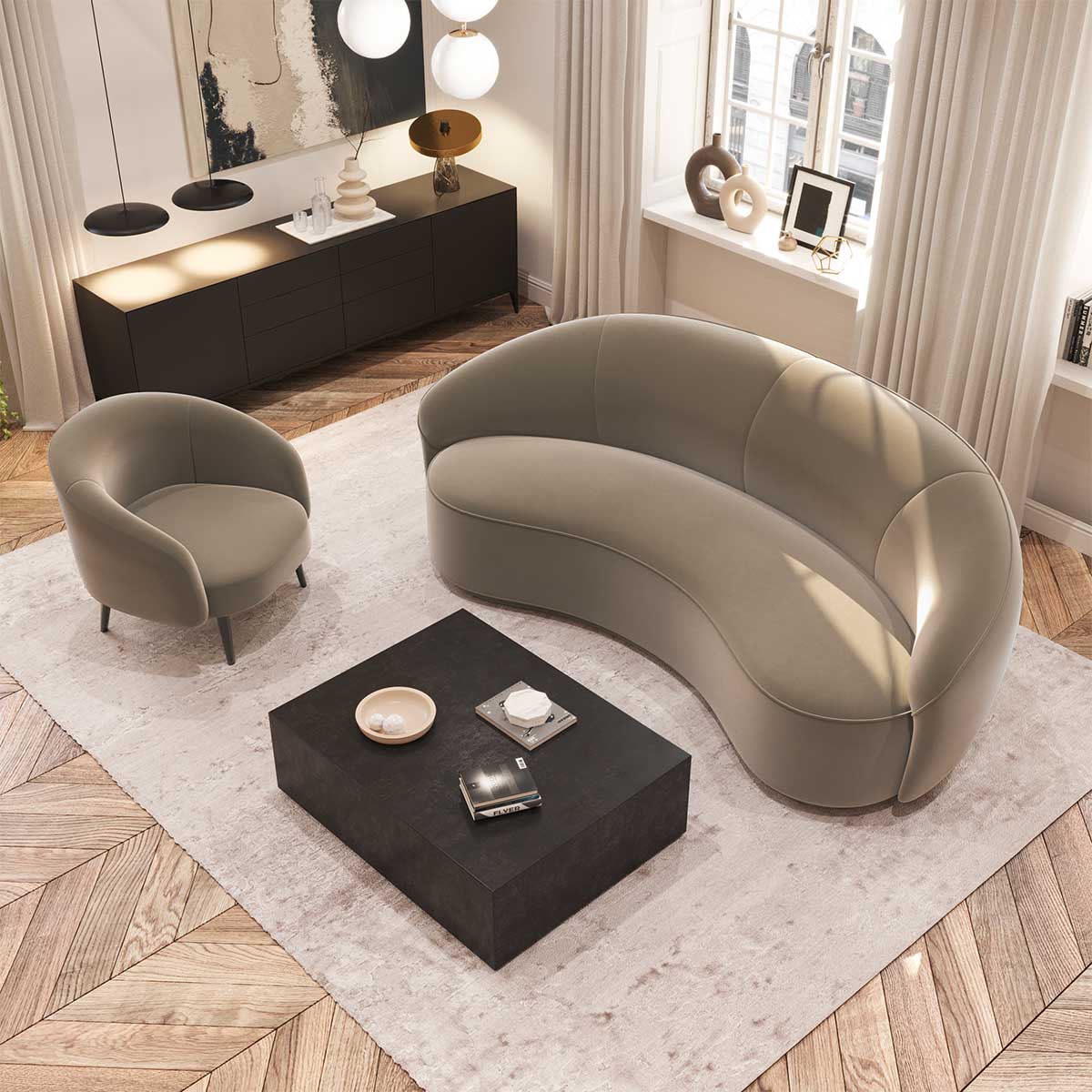 Canapé haricot : 33 modèles forme demi-lune pour le salon